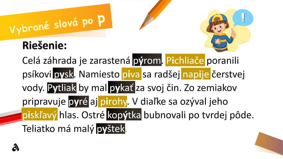 Vybrané slová po p: Precvič si pravopis - akosapise.sk