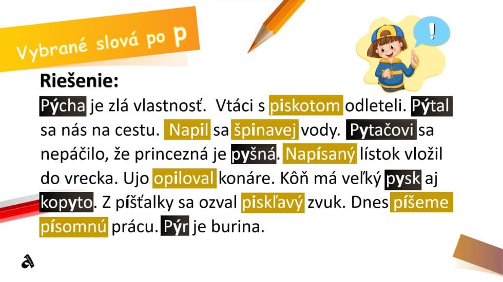 Vybrané slová po p: Precvič si pravopis - akosapise.sk